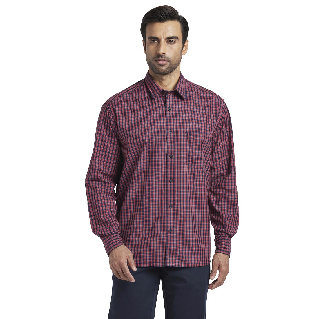 Men Red Classic Fit Checks Cotton Full Sleeve Shirts – MyRaymond