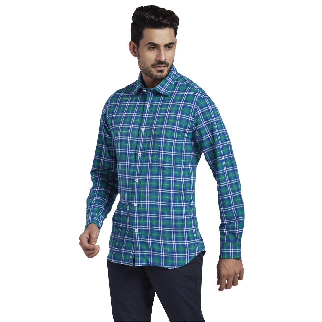 Colorplus Men Green Checks Tailored Fit Cotton Full Sleeve Shirt ...