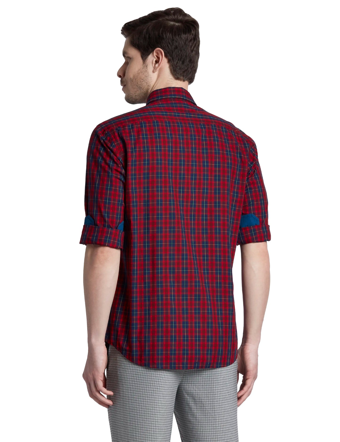 ColorPlus Men Red Tailored Fit Checks Cotton Full Sleeve Shirts – MyRaymond