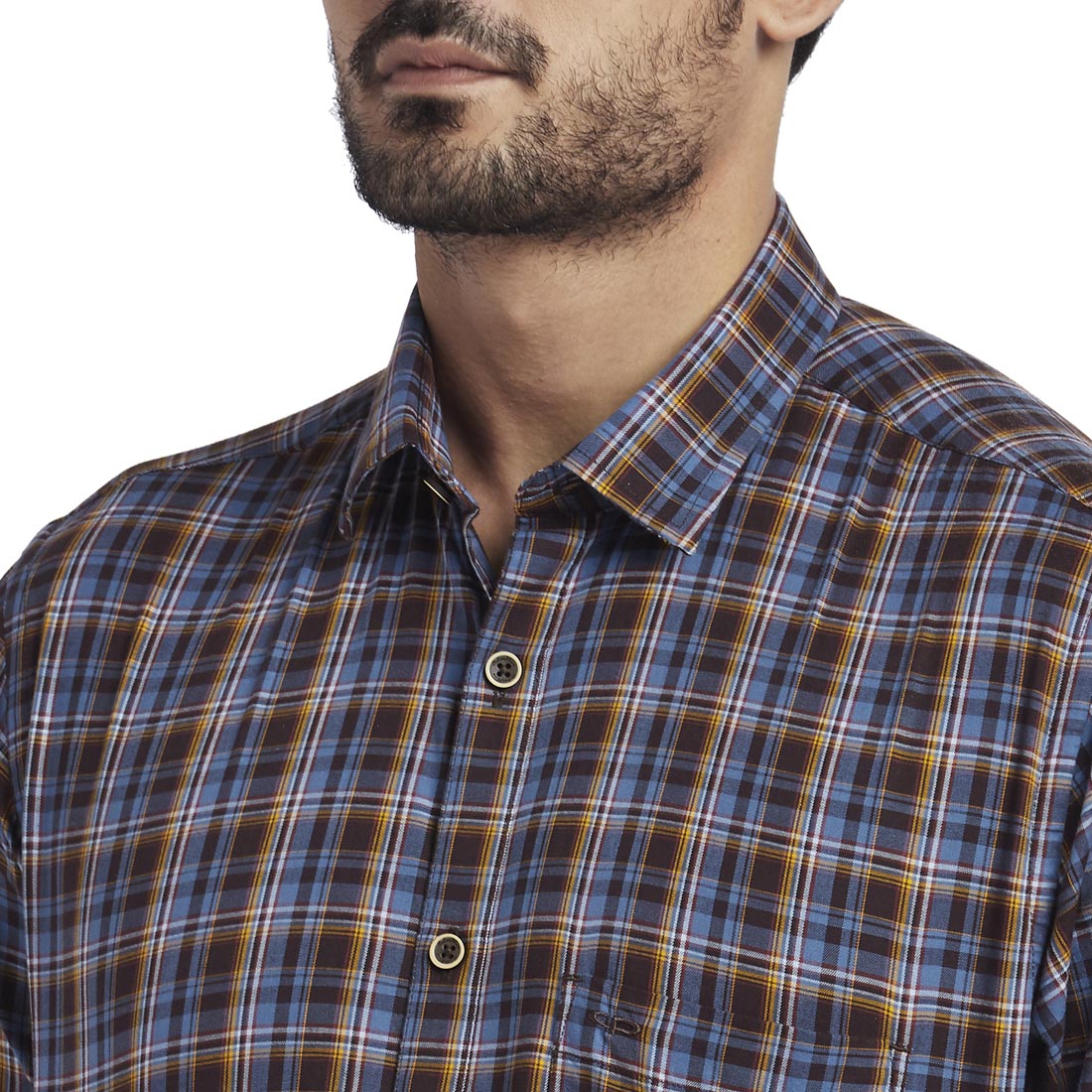 ColorPlus Men Brown Tailored Fit Checks Cotton Full Sleeve Shirts ...