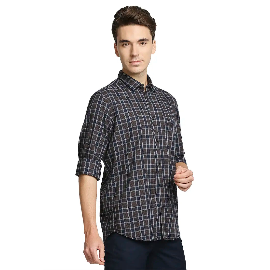 Men Brown Tailored Fit Checks Cotton Full Sleeve Shirts – MyRaymond