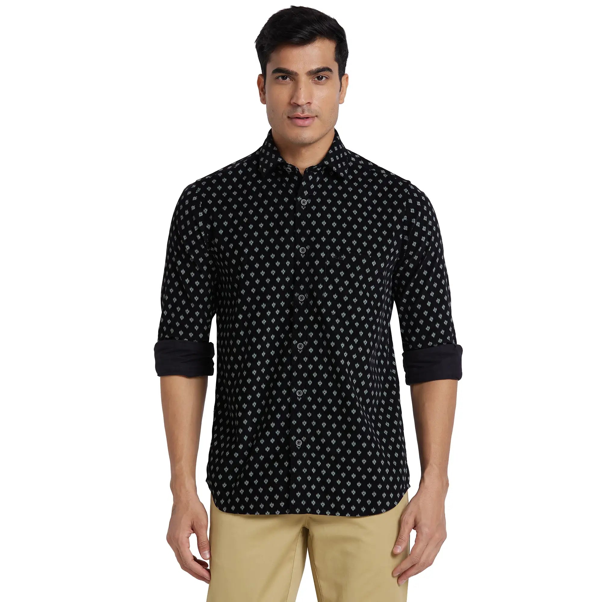 ColorPlus Men Black Print Regular Fit Cotton Full Sleeve Shirt – MyRaymond