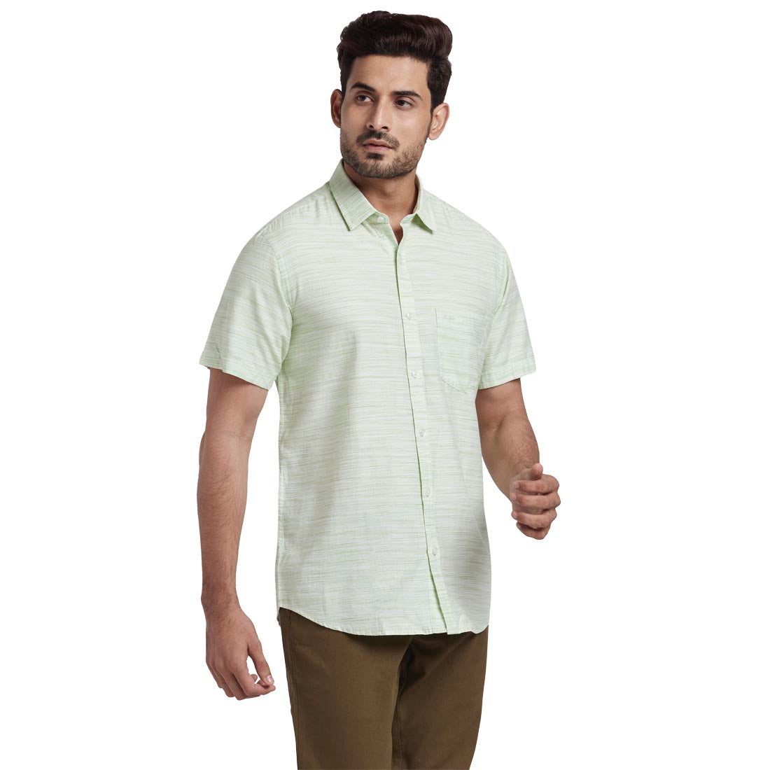 ColorPlus Men Green Solid Tailored Fit Cotton Half Sleeve Shirt – MyRaymond