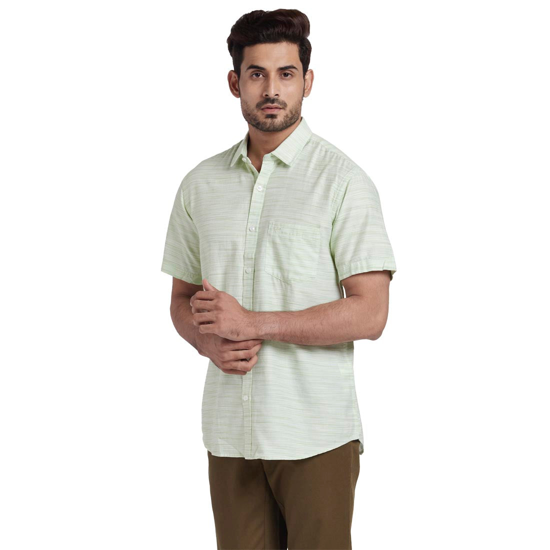 ColorPlus Men Green Solid Tailored Fit Cotton Half Sleeve Shirt – MyRaymond