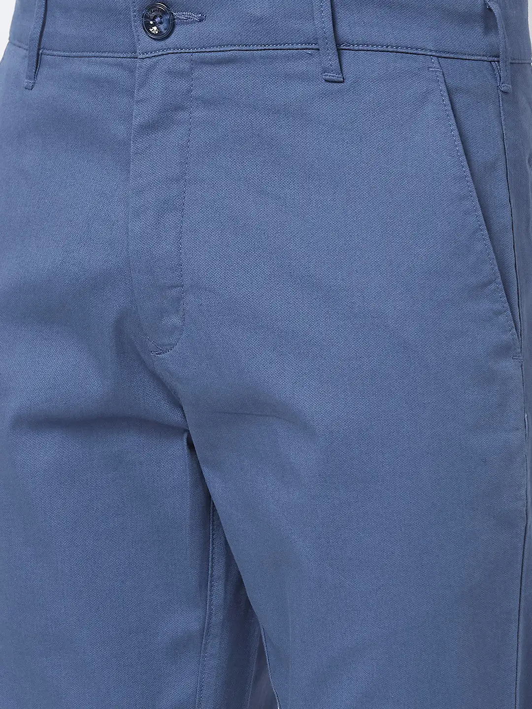 Men Blue Contemporary Fit Solid Piece Dyed Cotton Blend Trouser – MyRaymond
