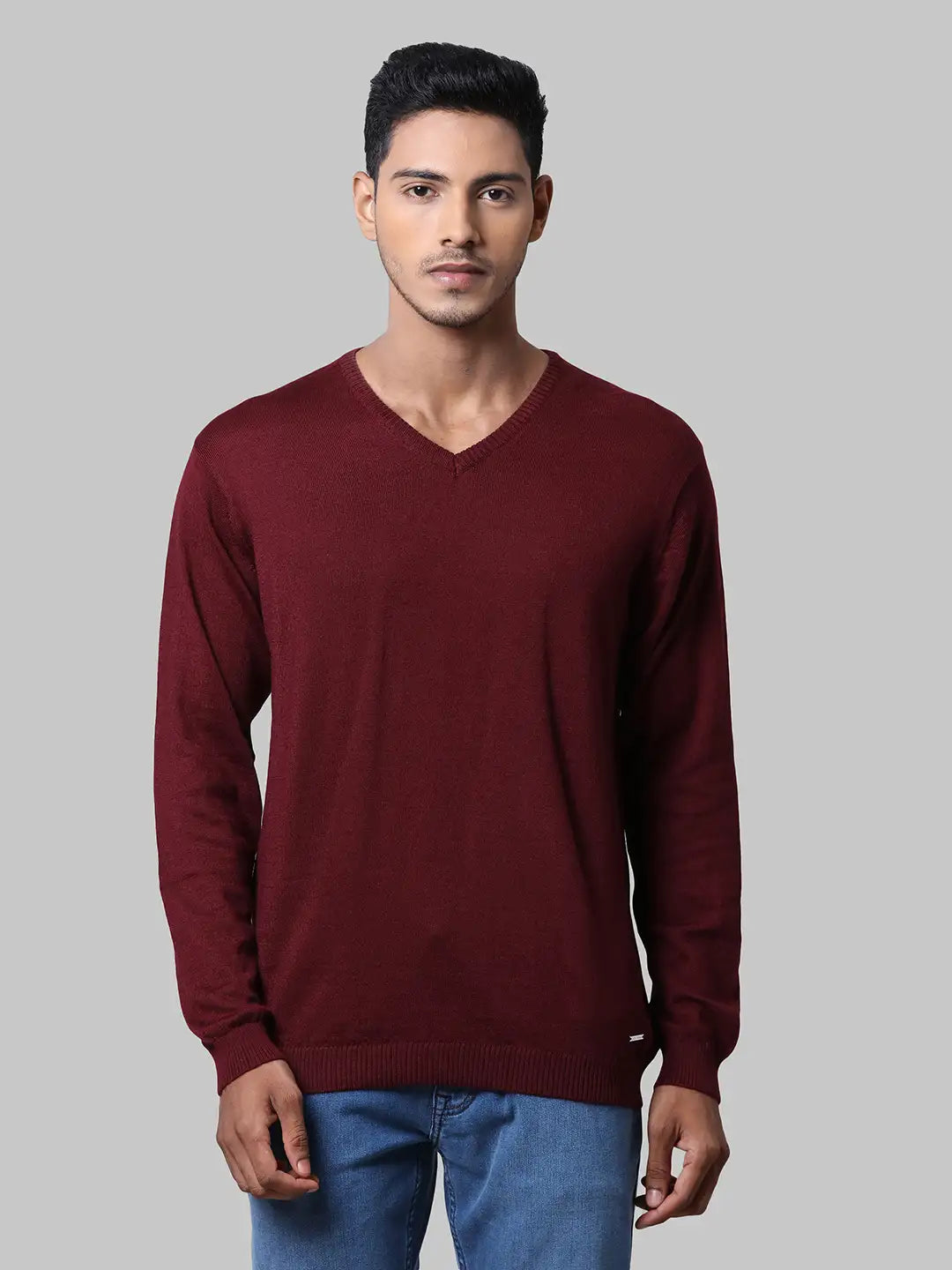 Men Red Regular Fit Solid Wool Blend Full Sleeve V Neck Collar Sweater ...