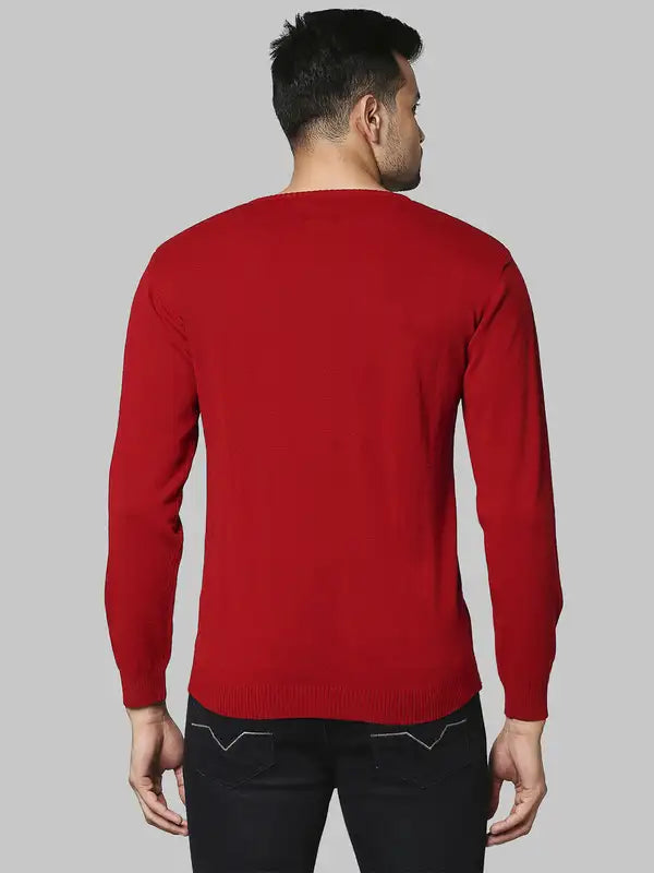 Men Red Regular Fit Solid Acrylic Full Sleeve V Neck Collar Sweaters ...