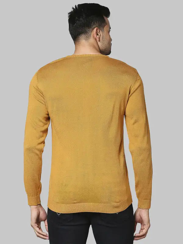 Men Yellow Regular Fit Solid Acrylic Full Sleeve V Neck Collar Sweater ...