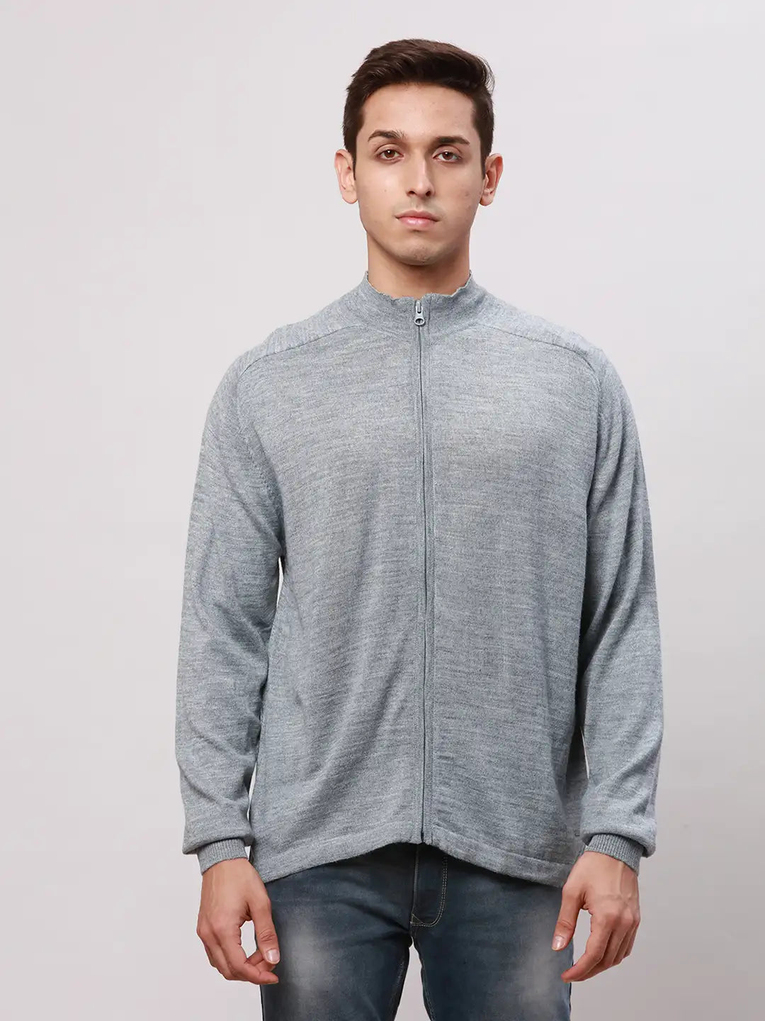 Park Avenue Men Grey Regular Fit Solid Cotton Full Sleeve V Neck Colla ...