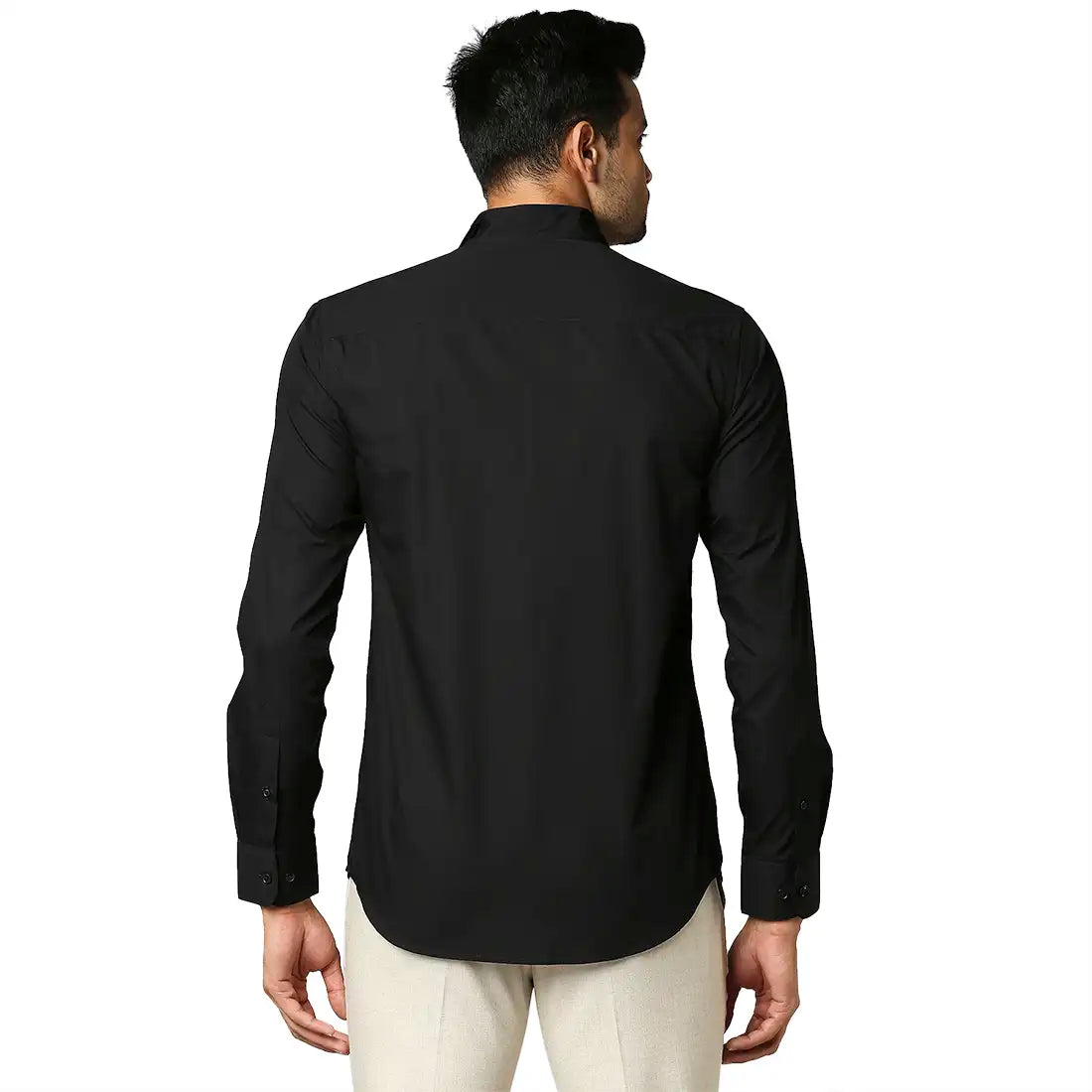 Men Black Slim Fit Solid Cotton Wing Collar Shirts – MyRaymond