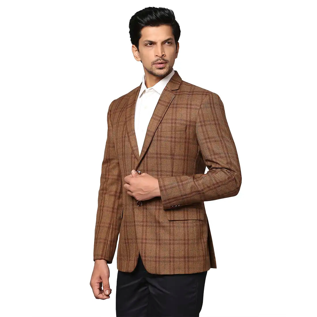 Men Brown Regular Fit Checks Wool Blend Jackets – MyRaymond