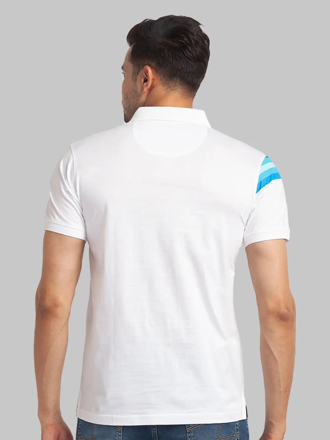 Men White Slim Fit Print Cotton Round Neck Collar Polo T-Shirt – MyRaymond