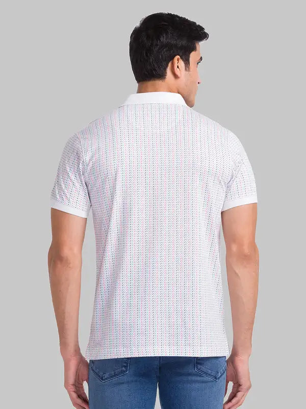 Men White Slim Fit Print Cotton Round Neck Collar Polo T-Shirt – MyRaymond