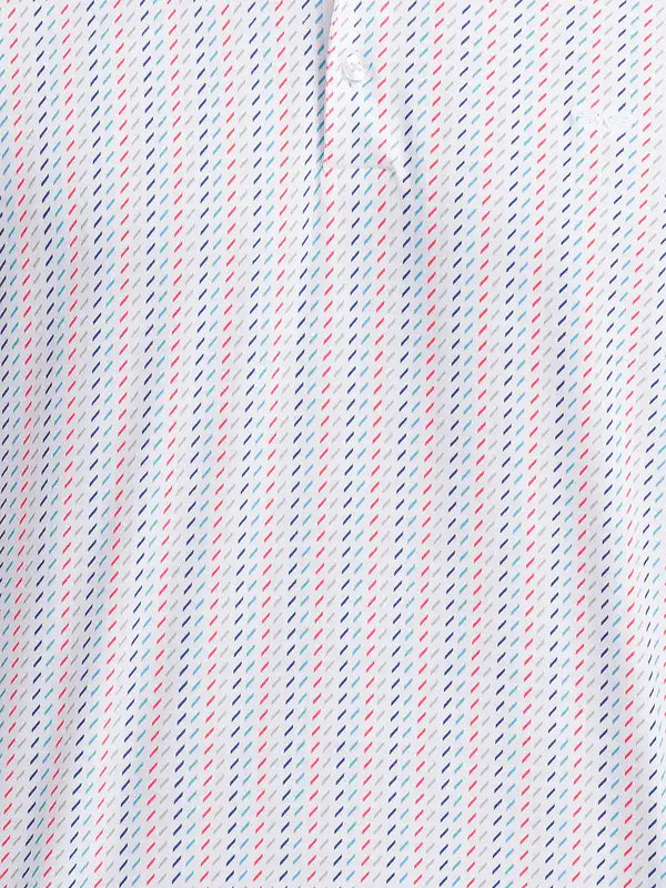 Men White Slim Fit Print Cotton Round Neck Collar Polo T-Shirt – MyRaymond