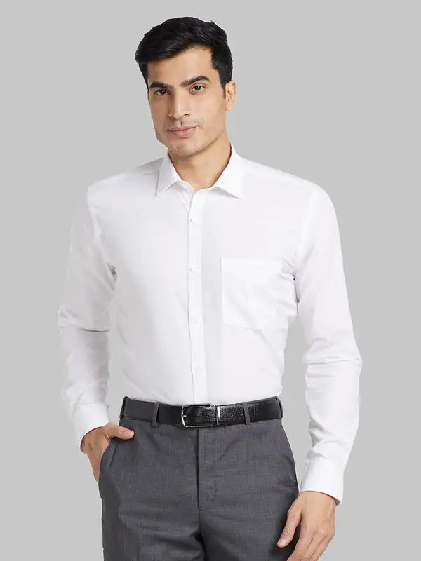 Men White Slim Fit Solid Cotton Cut Away Collar Shirts – MyRaymond