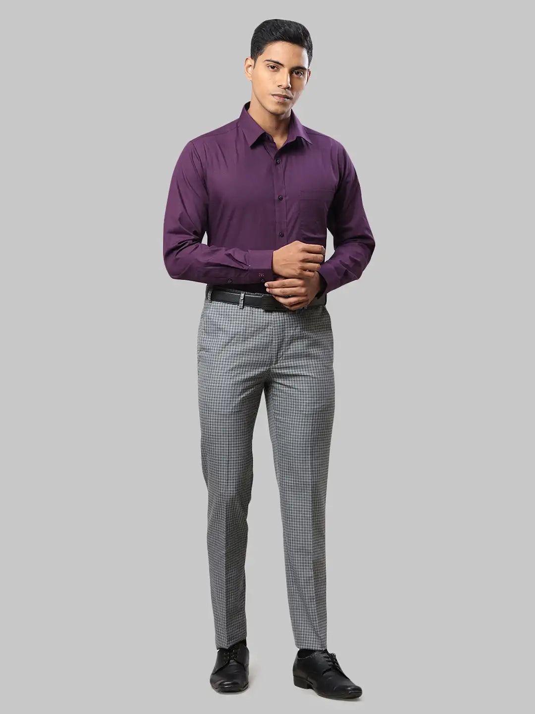 Men Grey Super Slim Fit Checks Polyester Blend Trouser – MyRaymond