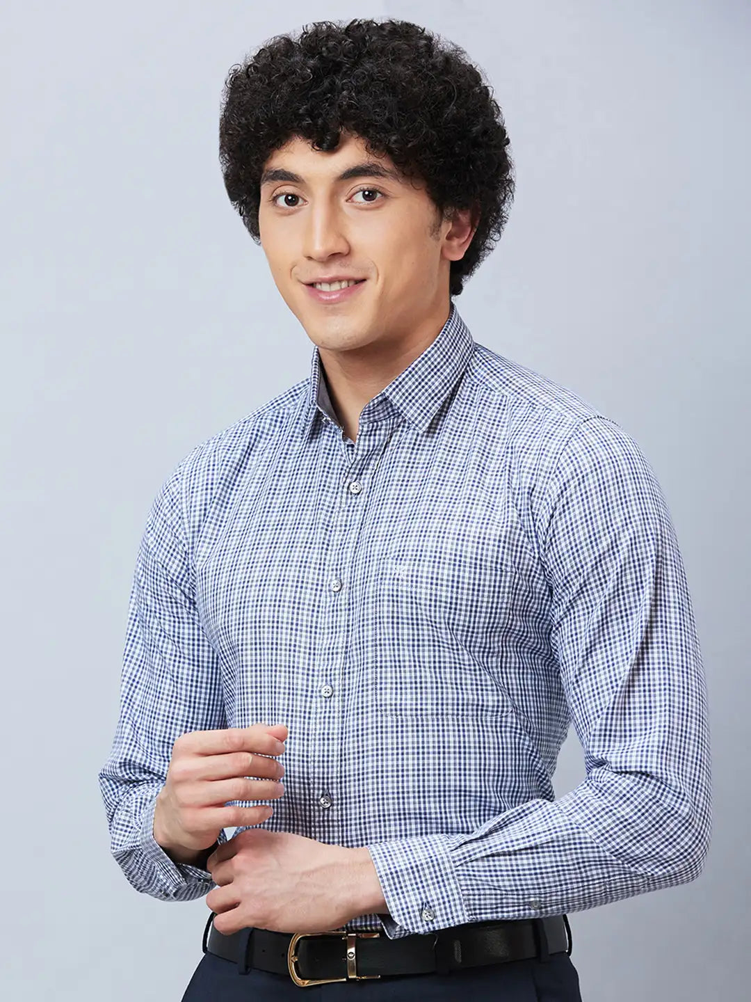 Raymond Men Grey Checks Slim Fit Cotton Regular Collar Shirt – MyRaymond