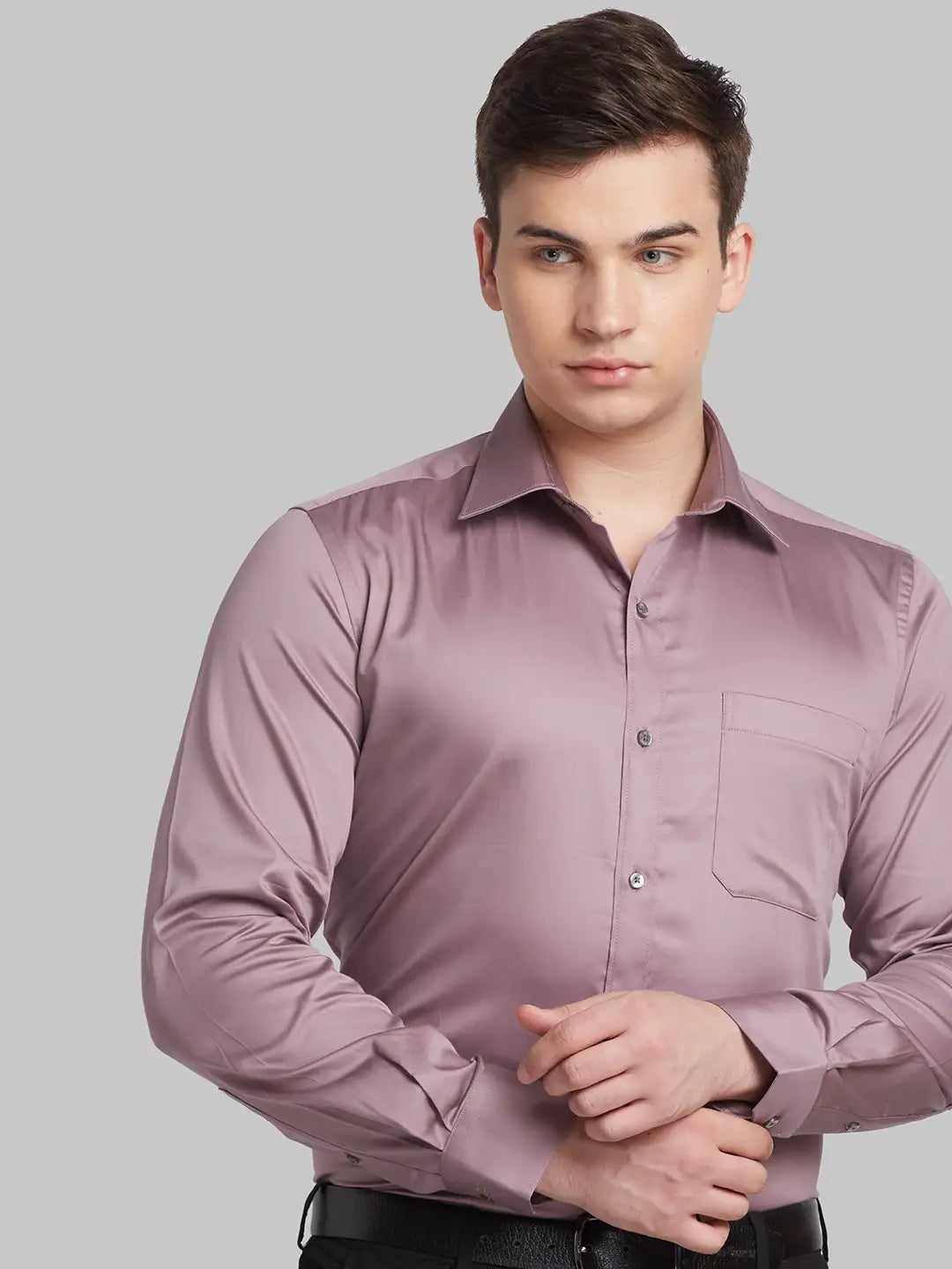 Raymond Men Violet Solid Contemporary Fit Cotton Blend Full Sleeve Shi ...