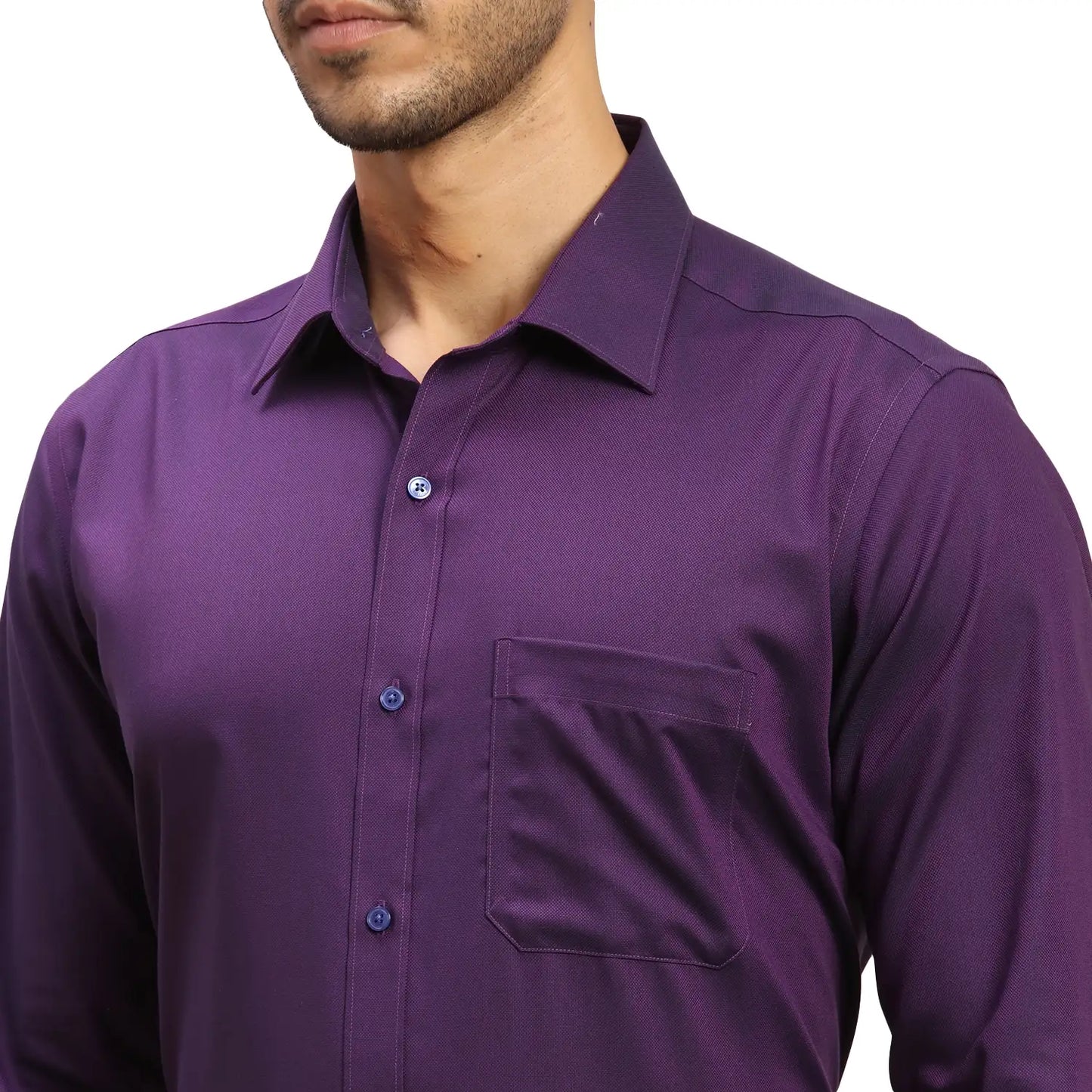 Raymond Men Violet Contemporary Fit Solid Cotton Full Sleeve Cutaway C ...