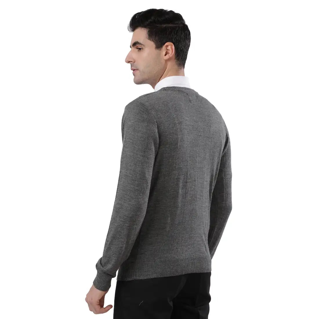 Men Grey Acrylic Wool Blend Full Sleeve V Neck Collar Sweaters – MyRaymond