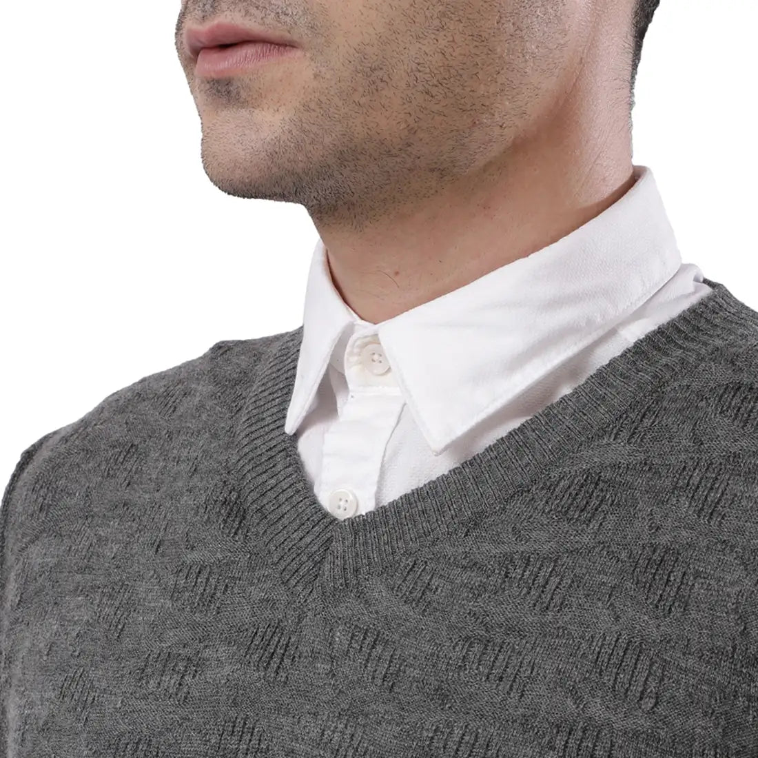 Men Grey Acrylic Wool Blend Full Sleeve V Neck Collar Sweaters – MyRaymond
