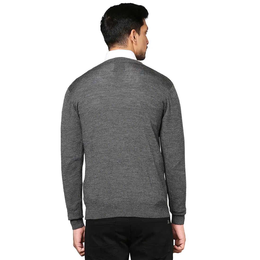 Men Grey Solid Merino Wool Full Sleeve V Neck Collar Sweaters – MyRaymond