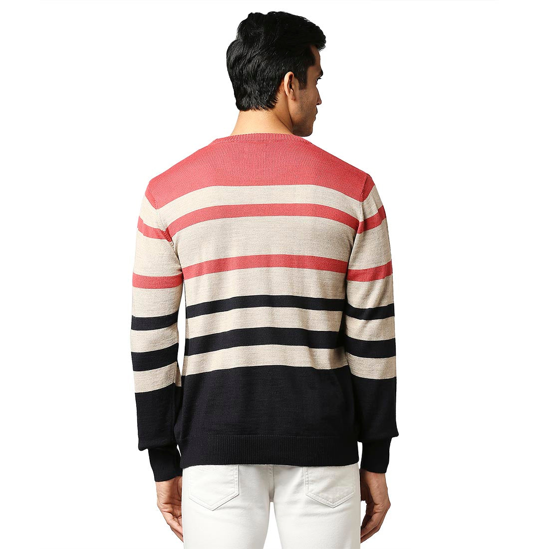 Men Fawn Stripe Acrylic Wool Blend Round Collar Sweaters – MyRaymond