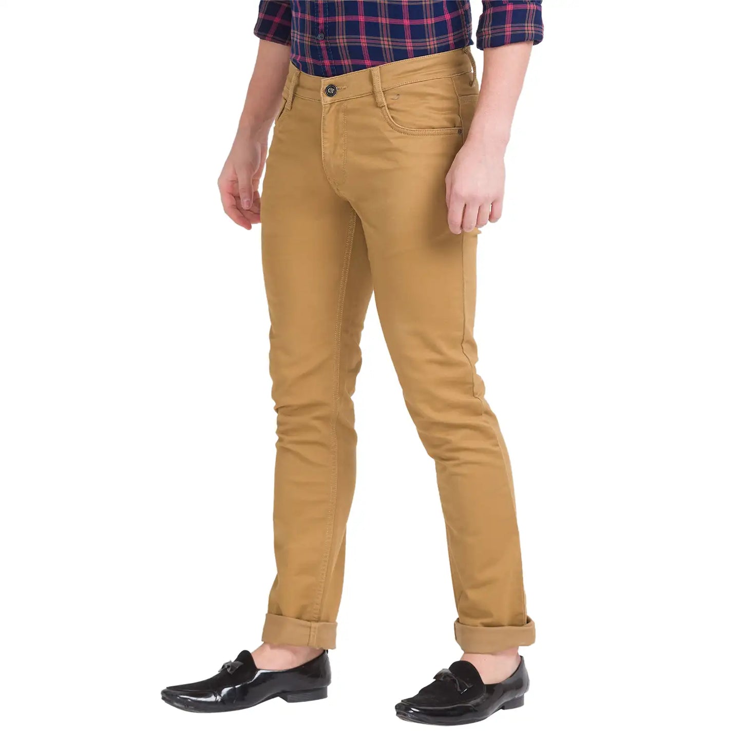 Men Khaki Slim Tapered Fit Dobby Cotton Blend Jeans – MyRaymond