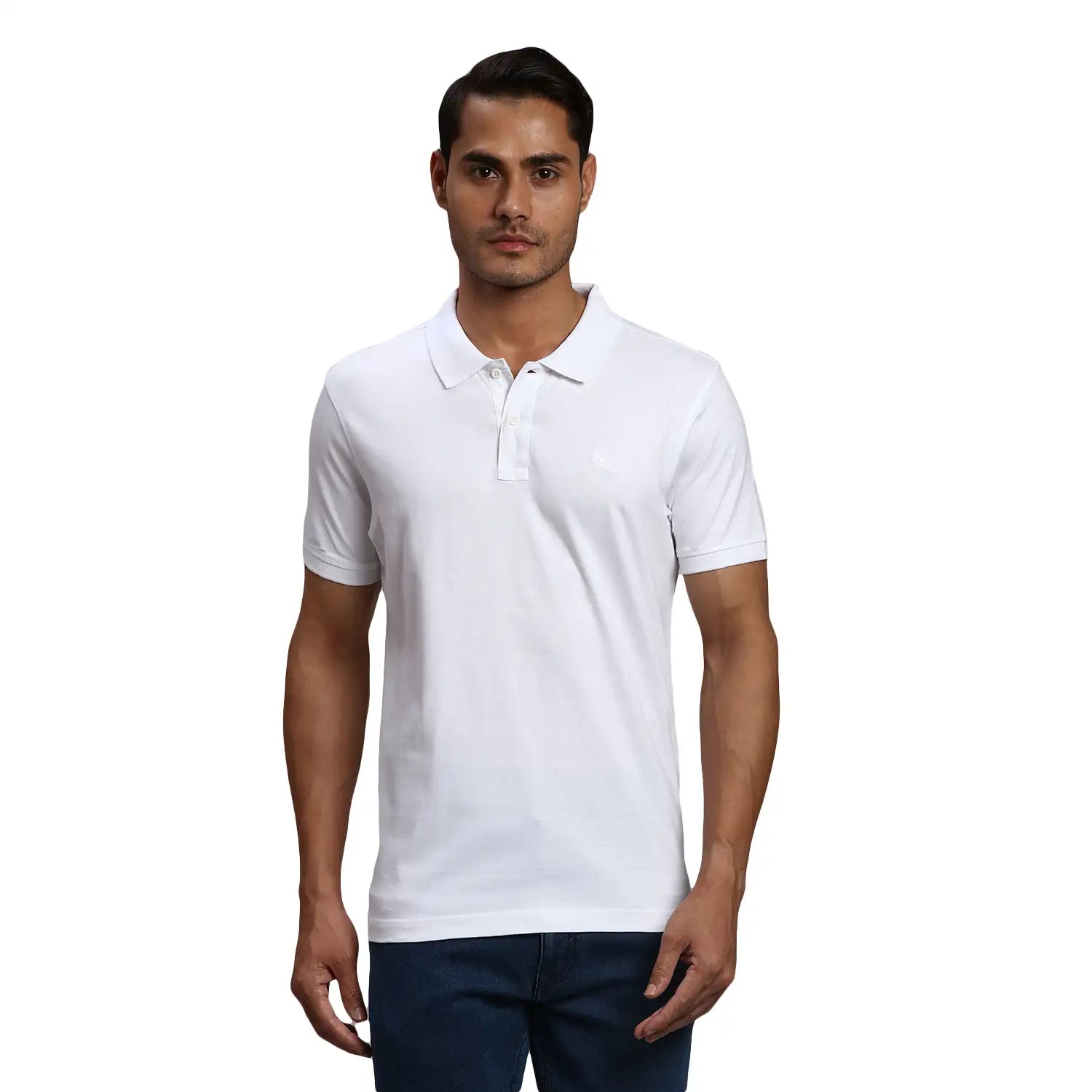 Men White Regular Fit Solid Cotton Half Sleeve Round Neck Collar Polo ...