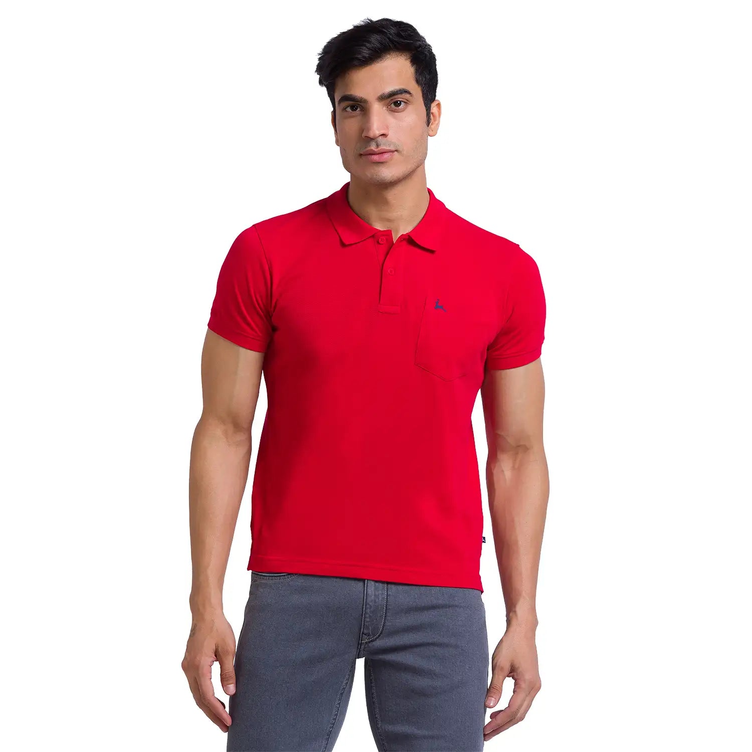 Men Red Regular Fit Solid Cotton Round Neck Collar Polo T-Shirt – MyRaymond