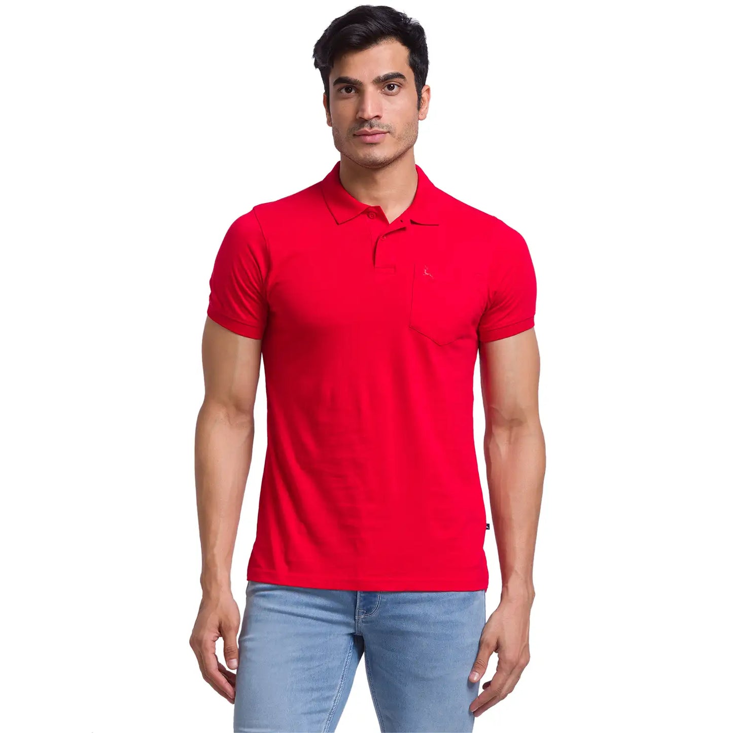 Men Multi-Colour Regular Fit Solid Cotton Round Neck Collar Polo T-Shi ...