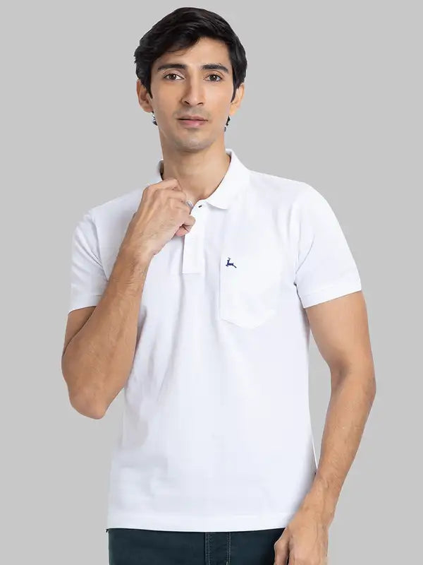 Men White Regular Fit Solid Cotton Round Neck Collar Polo T-Shirt ...