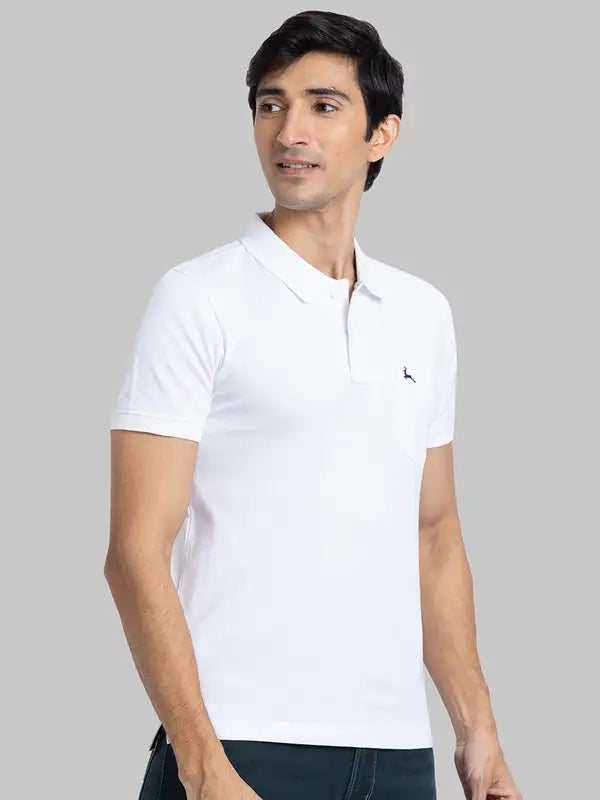 Men White Regular Fit Solid Cotton Round Neck Collar Polo T-Shirt ...