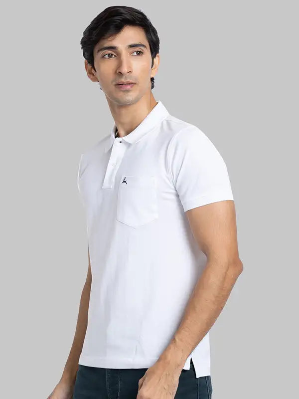 Men White Regular Fit Solid Cotton Round Neck Collar Polo T-Shirt ...