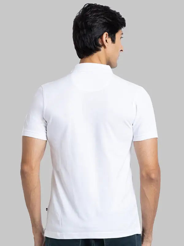 Men White Regular Fit Solid Cotton Round Neck Collar Polo T-Shirt ...