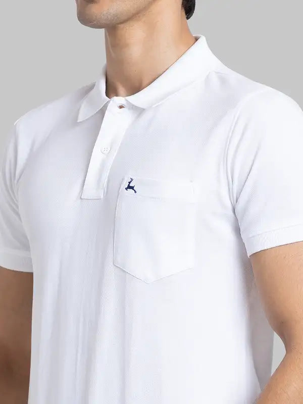 Men White Regular Fit Solid Cotton Round Neck Collar Polo T-Shirt ...