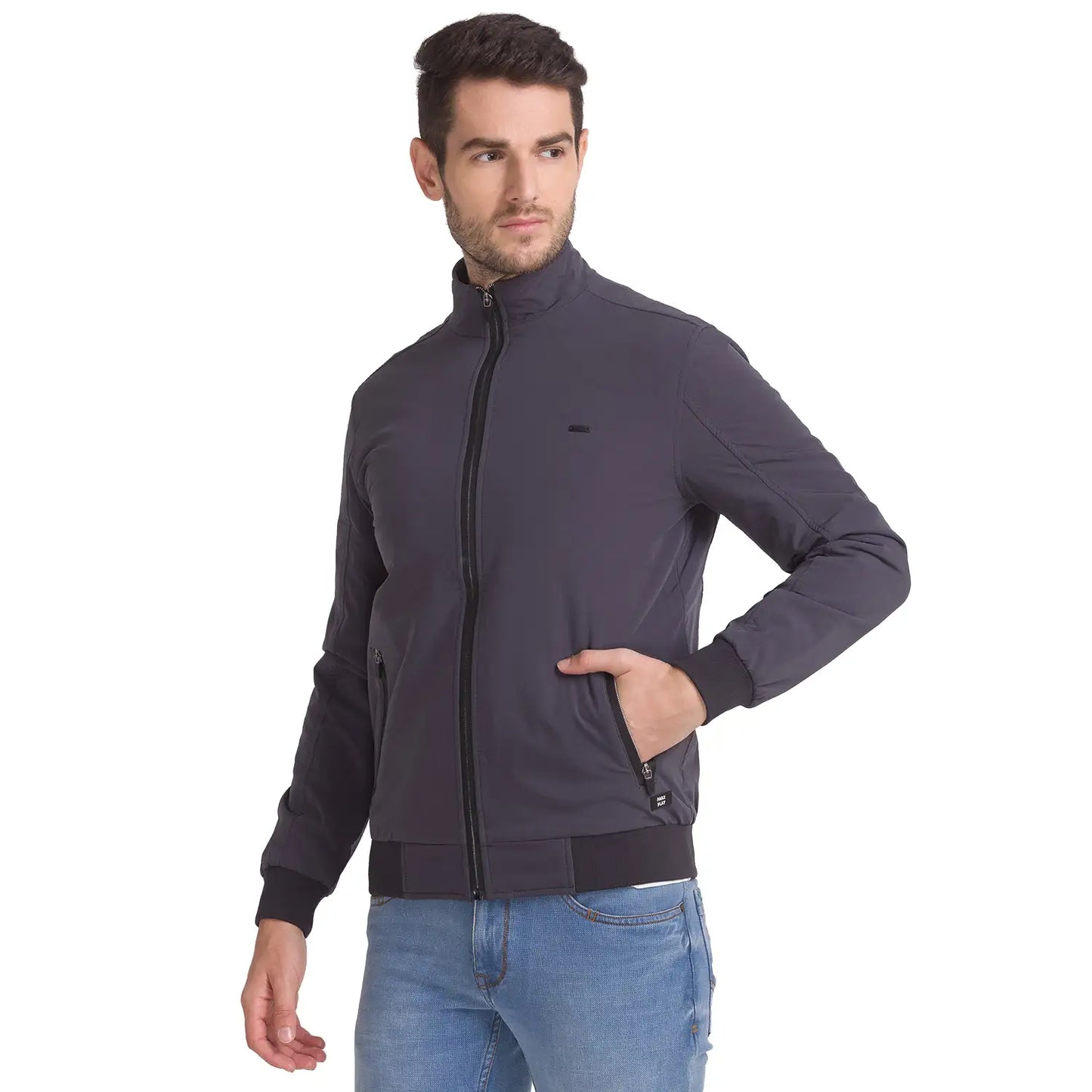 Men Grey Solid Polyester Full Sleeve Jackets – MyRaymond
