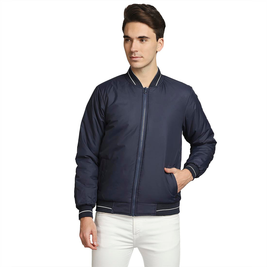 Men Blue Solid Polyester Full Sleeve Jackets – MyRaymond