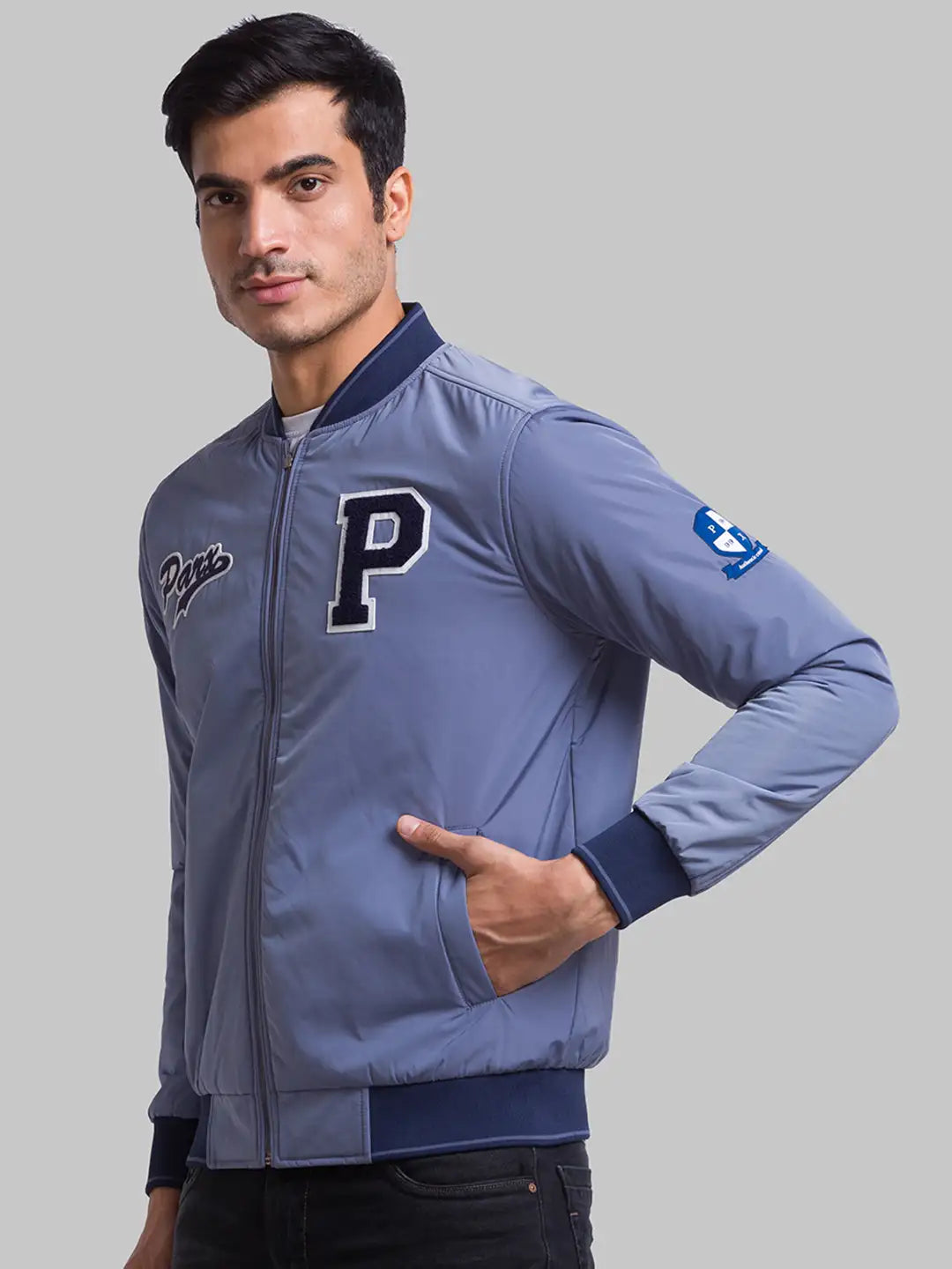 Men Blue Solid Polyester Full Sleeve Jackets – MyRaymond