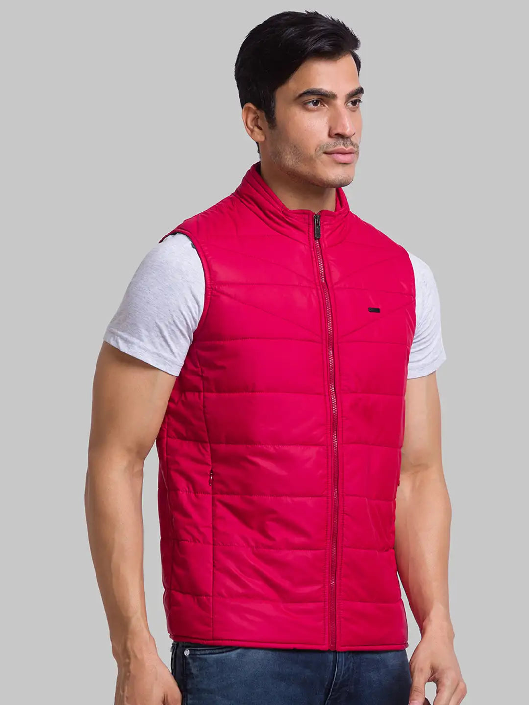 Men Red Solid Polyester Sleeveless Jackets – MyRaymond