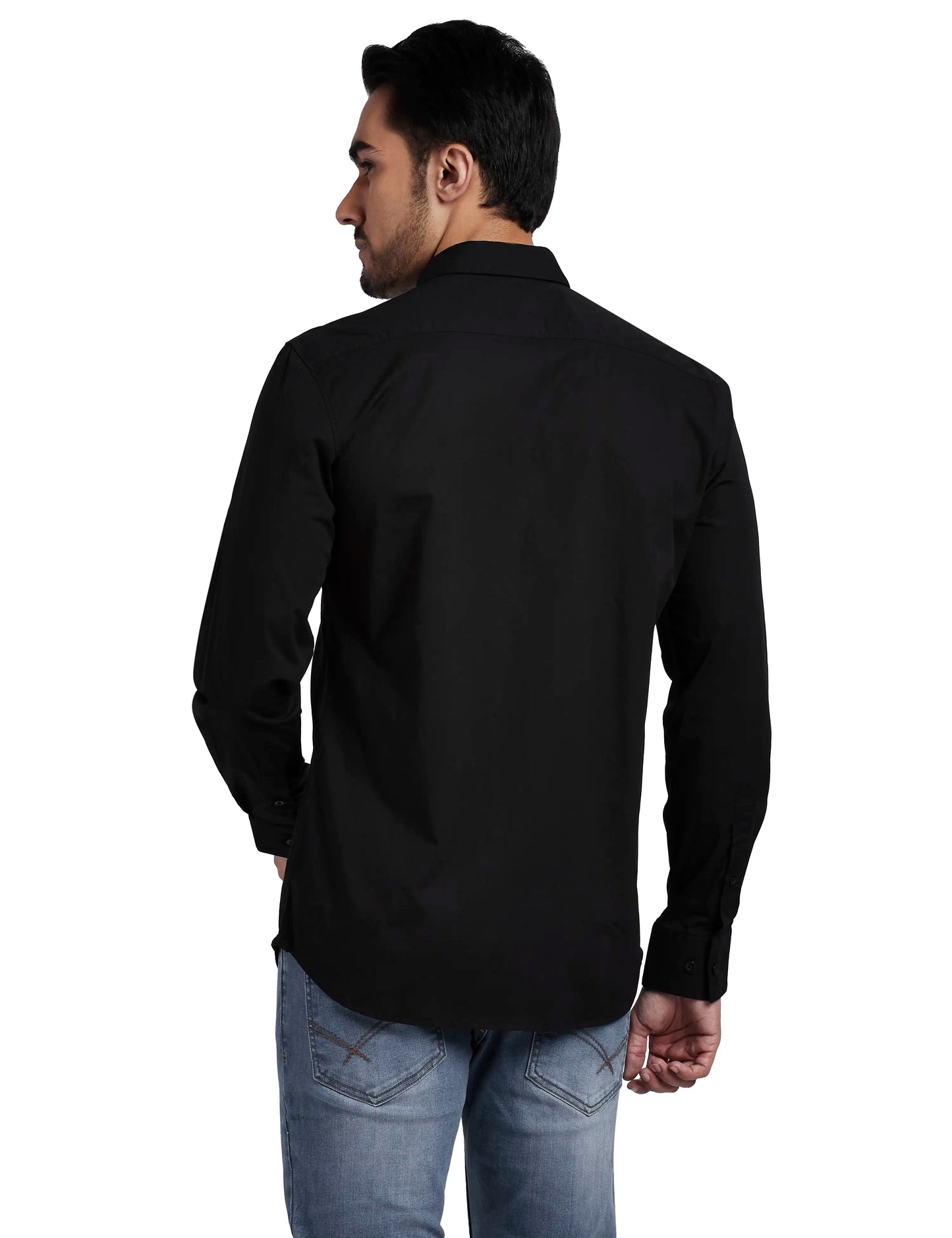 Men Black Slim Fit Solid Cotton Blend Full Sleeve Shirts – MyRaymond