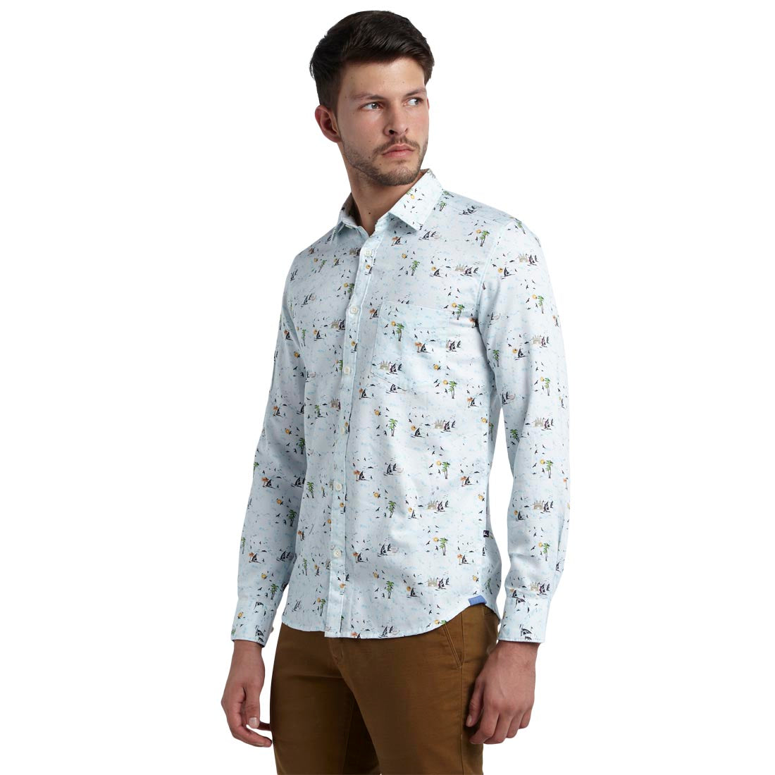 Parx Men Blue Print Slim Fit Cotton Full Sleeve Shirt – MyRaymond