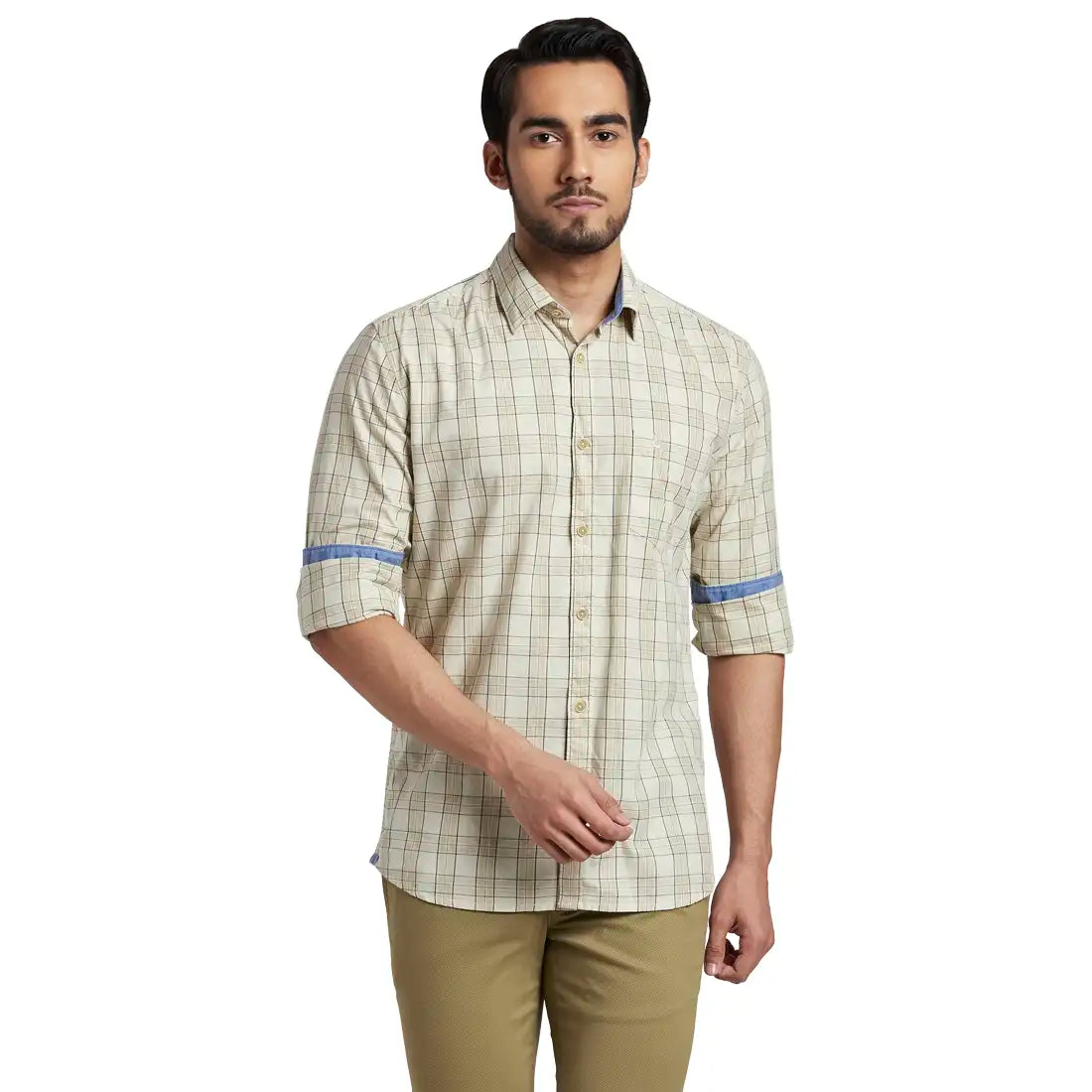 Men Fawn Slim Fit Checks Viscose Blend Full Sleeve Shirts – MyRaymond