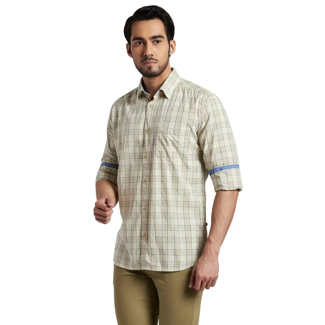 Men Fawn Slim Fit Checks Viscose Blend Full Sleeve Shirts – MyRaymond