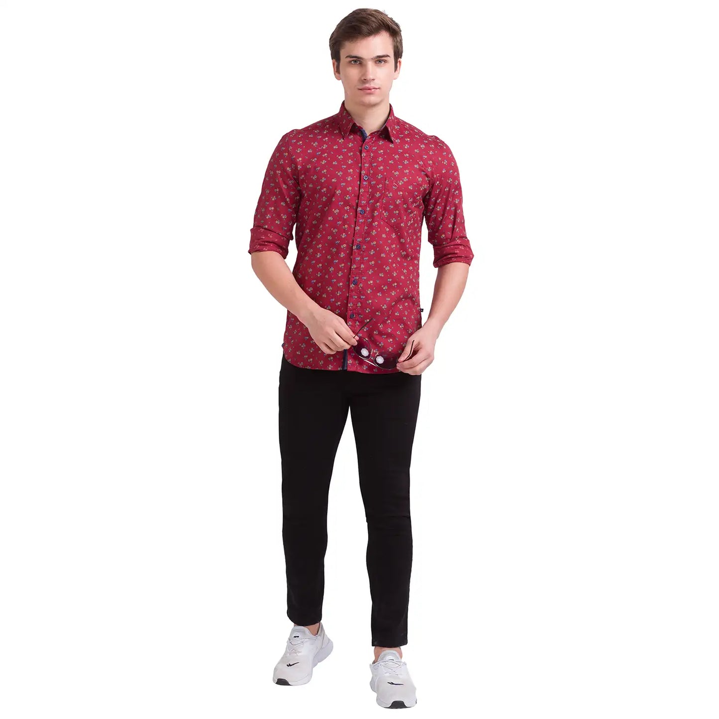 Men Red Slim Fit Print Cotton Full Sleeve Shirts – MyRaymond