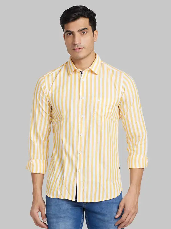 Men Yellow Slim Fit Stripe Cotton Full Sleeve Shirts – MyRaymond