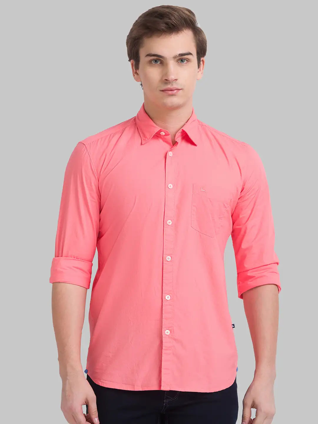 Men Red Slim Fit Solid Cotton Full Sleeve Shirts – MyRaymond