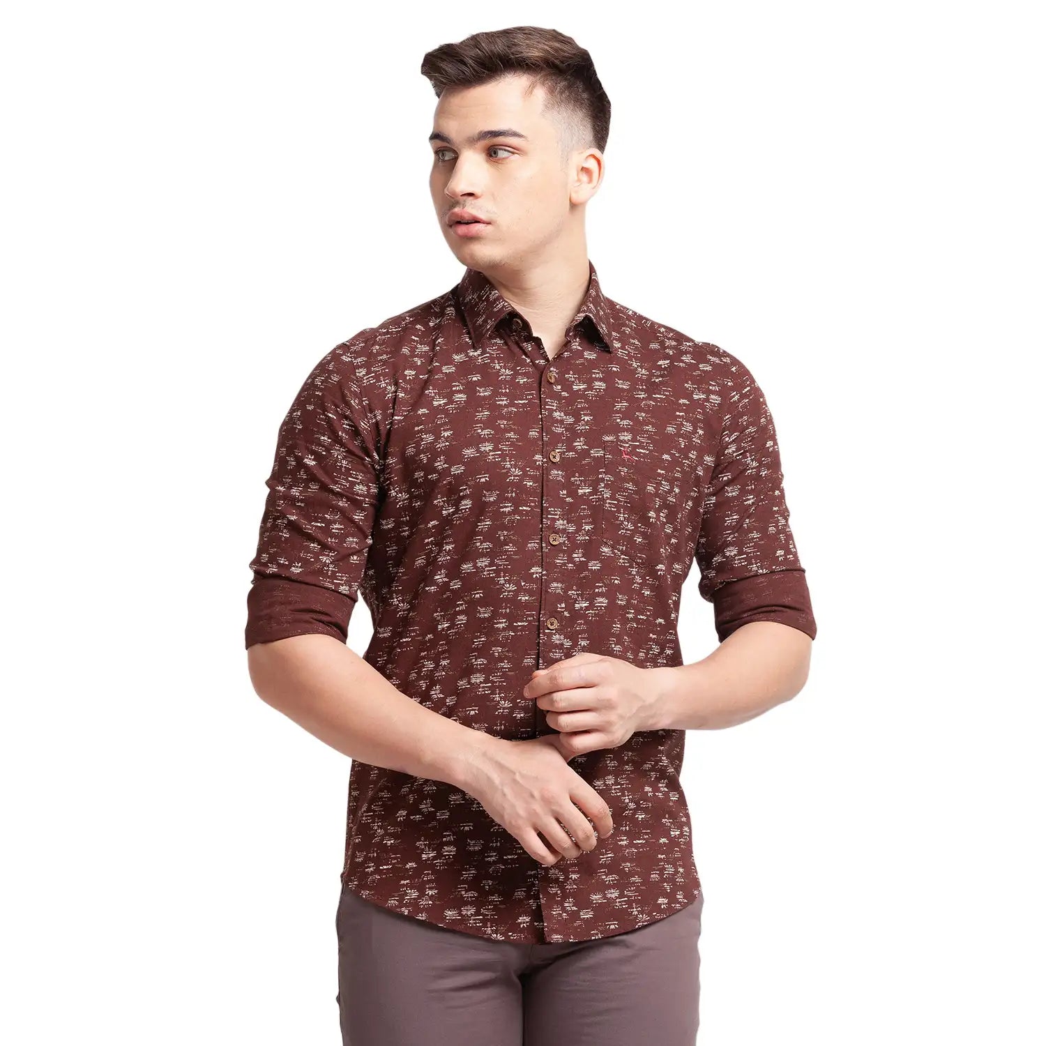 Men Brown Slim Fit Print Cotton Full Sleeve Shirts – MyRaymond