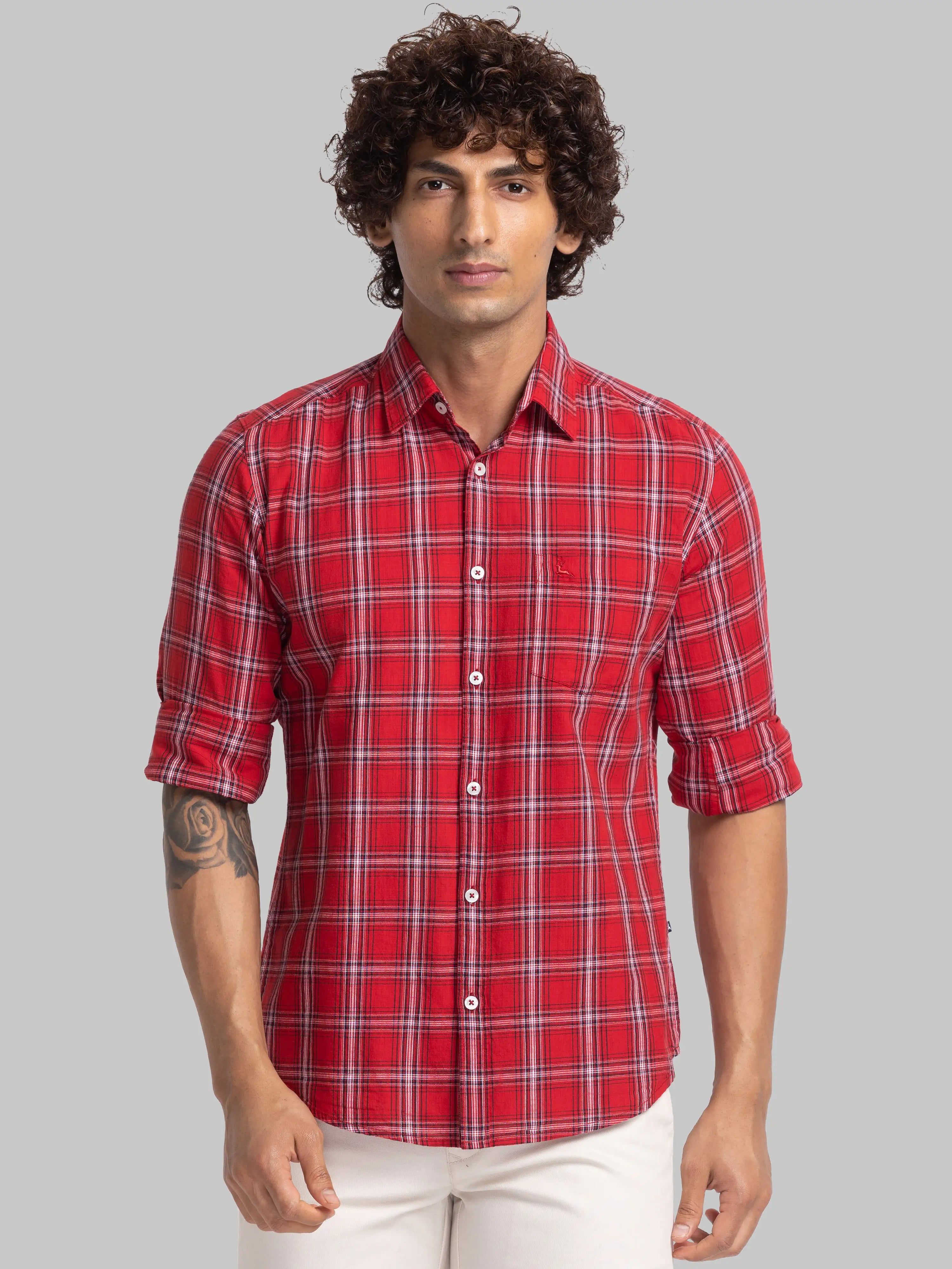 Parx Men Red Checks Slim Fit Cotton Full Sleeve Shirt – MyRaymond