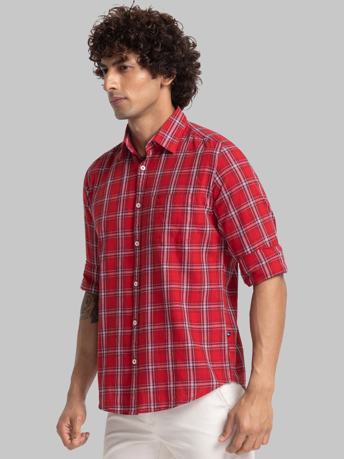 Parx Men Red Checks Slim Fit Cotton Full Sleeve Shirt – MyRaymond